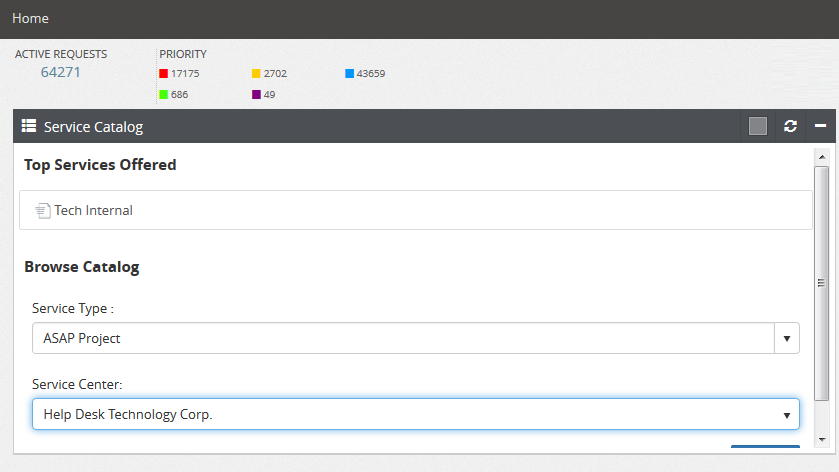 ServicePRO Web Home Page – Service Catalog UI