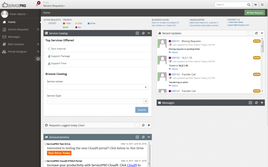 ServicePRO Web Support Portal - Home Page